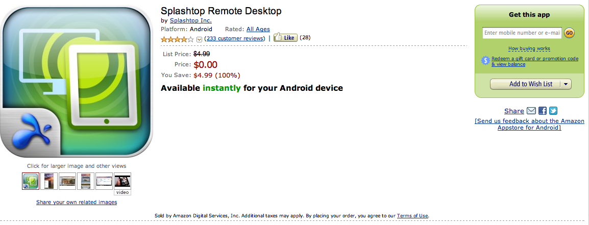 Amazon Appstore offers 'Splashtop Remote Desktop' Android app for free