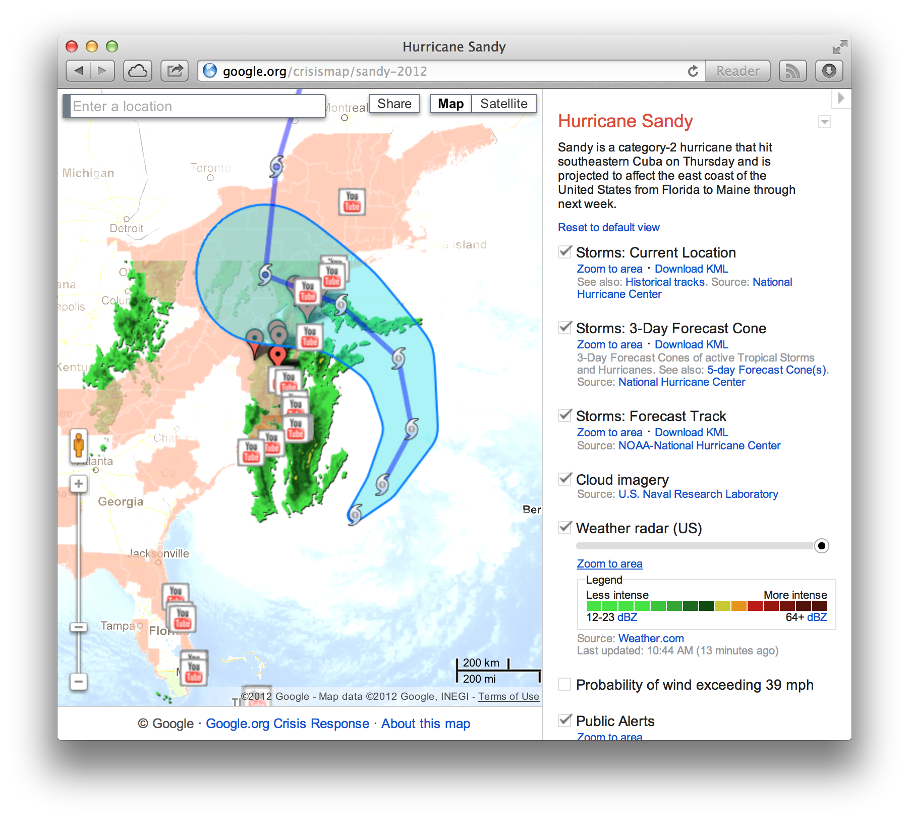 Check Google Crisis Map for latest on Hurricane Sandy