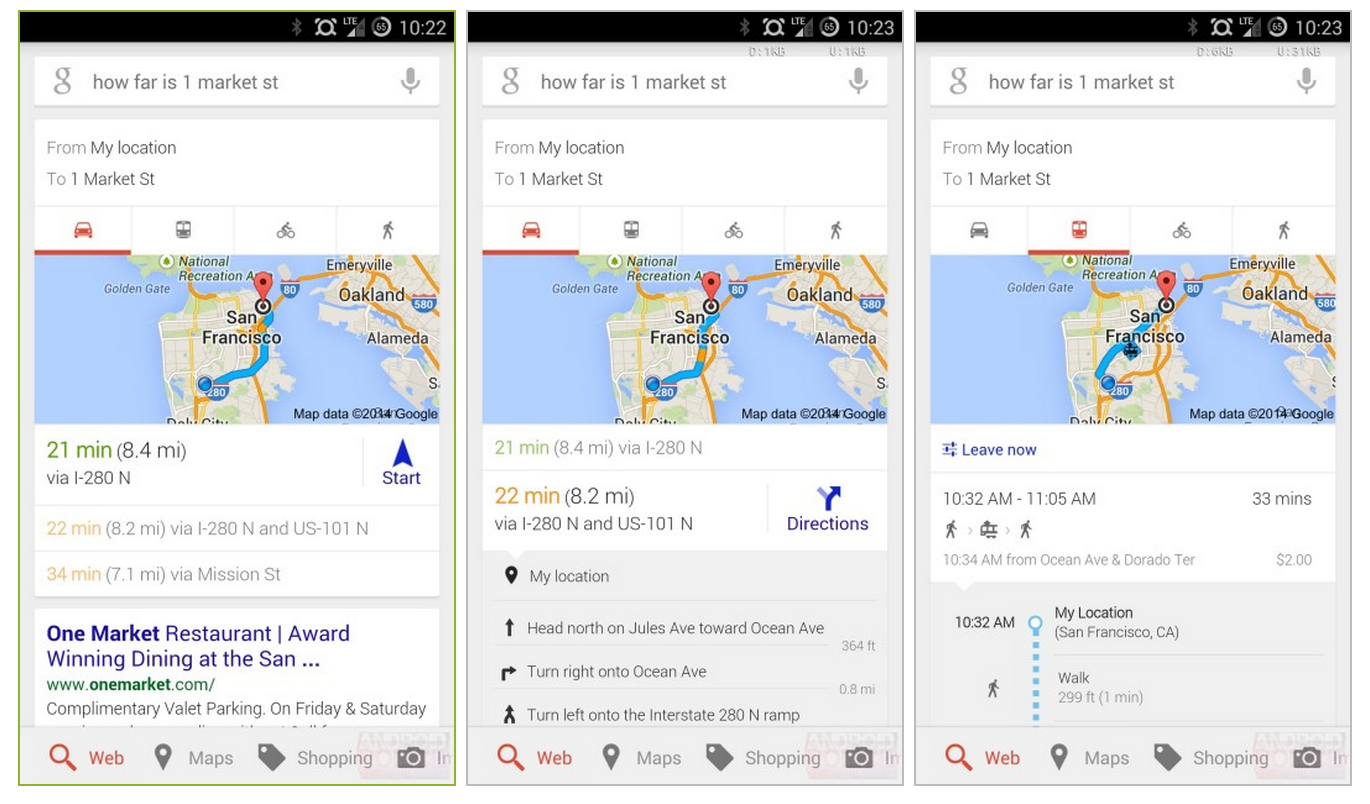 Google Search for Android updated with Google Maps navigation cards