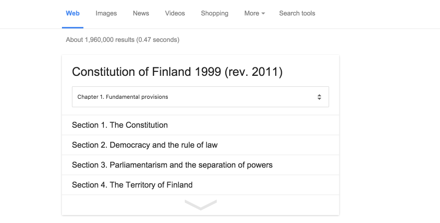 The constitutions of 13 countries now show up as Knowledge Graph results