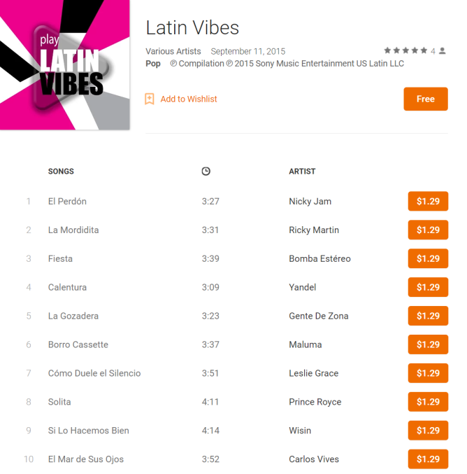 Download 10 tracks of Latin Vibes for free over at Google Play