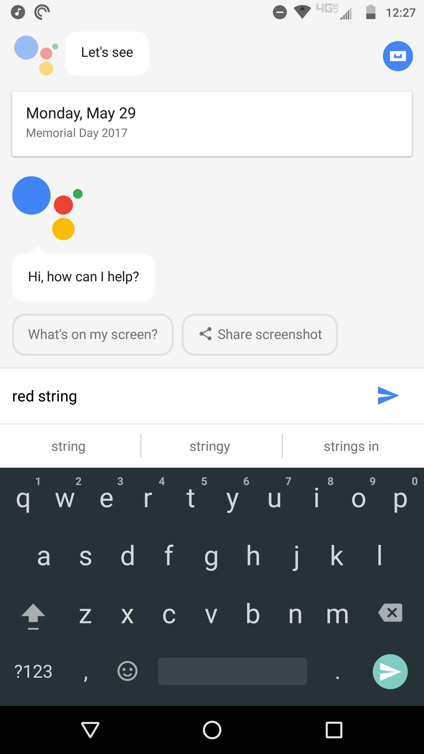 Keyboard in Google Assistant adds suggestions row w/ full search ...