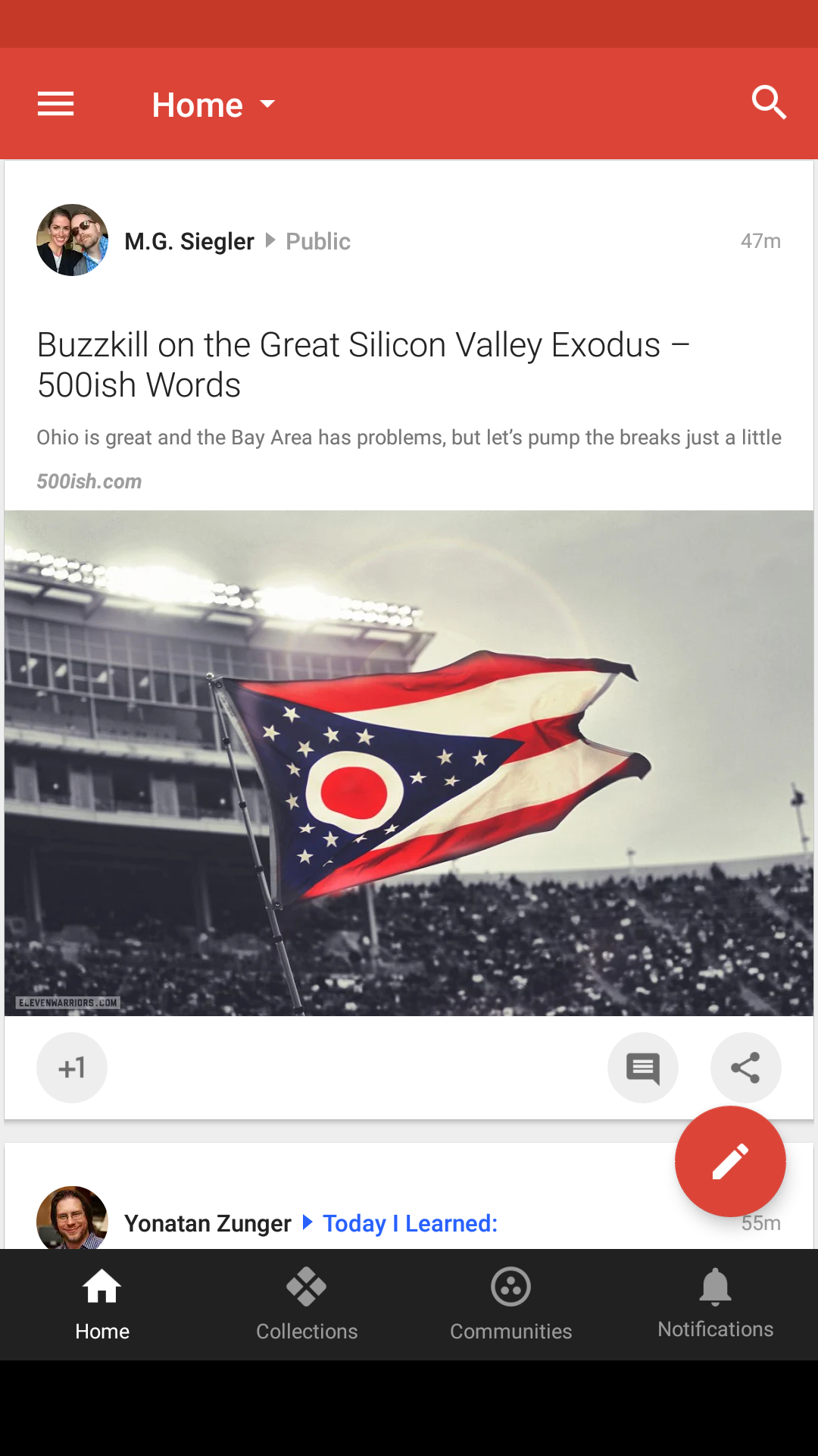 Google+ for Android adopts a brighter design, white bottom bar