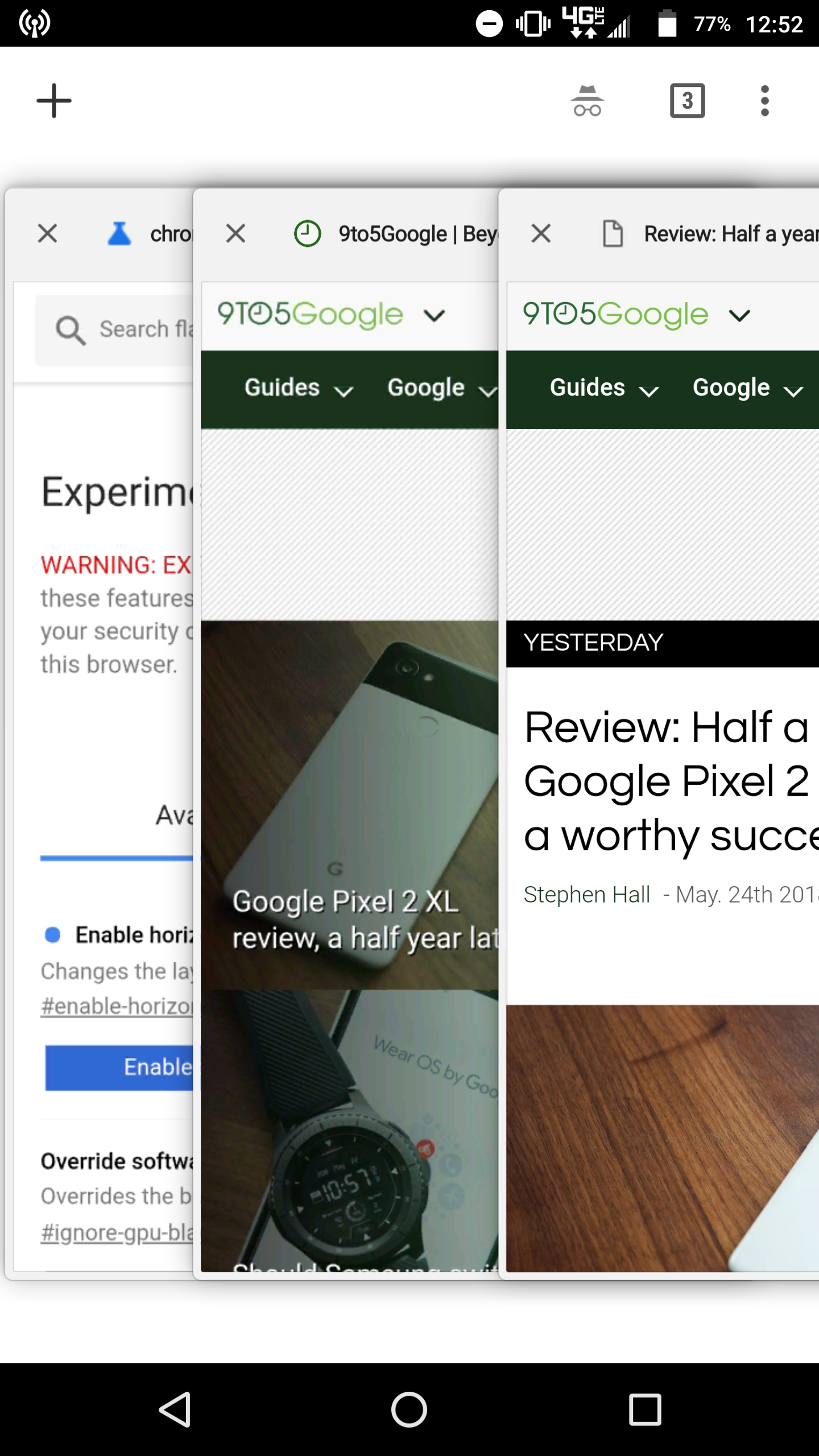Chrome Canary's horizontal tab switcher now works just like Android P's ...