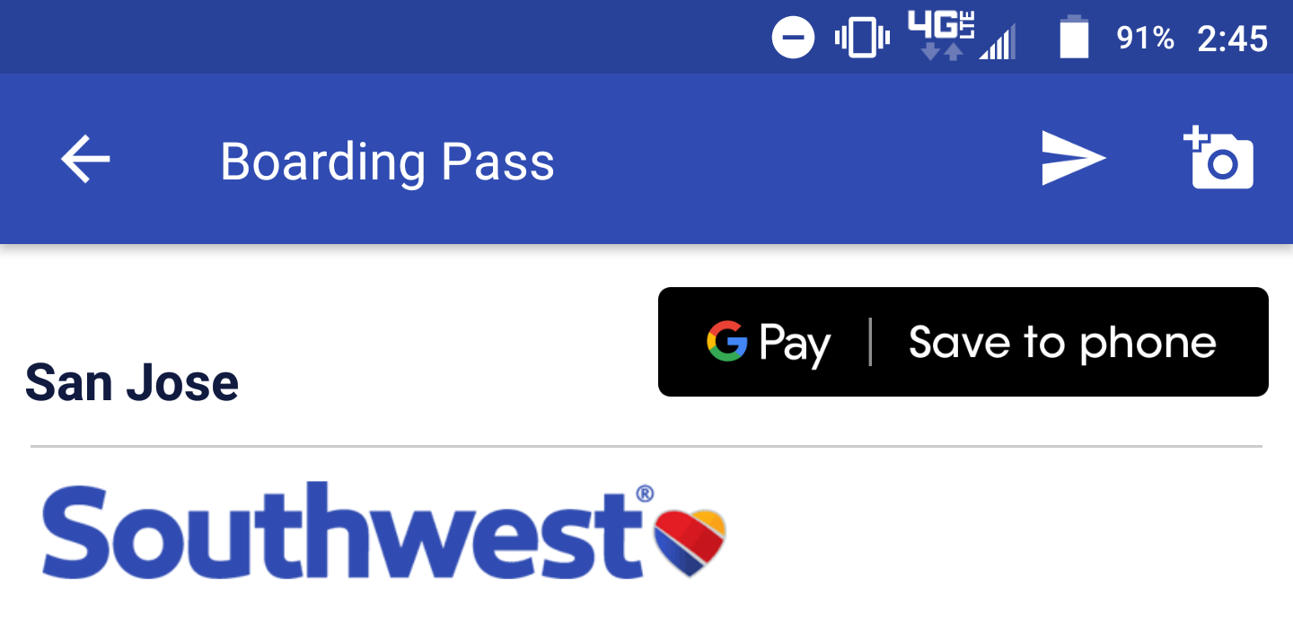 Southwest for Android adds ability to save boarding passes in Google Pay