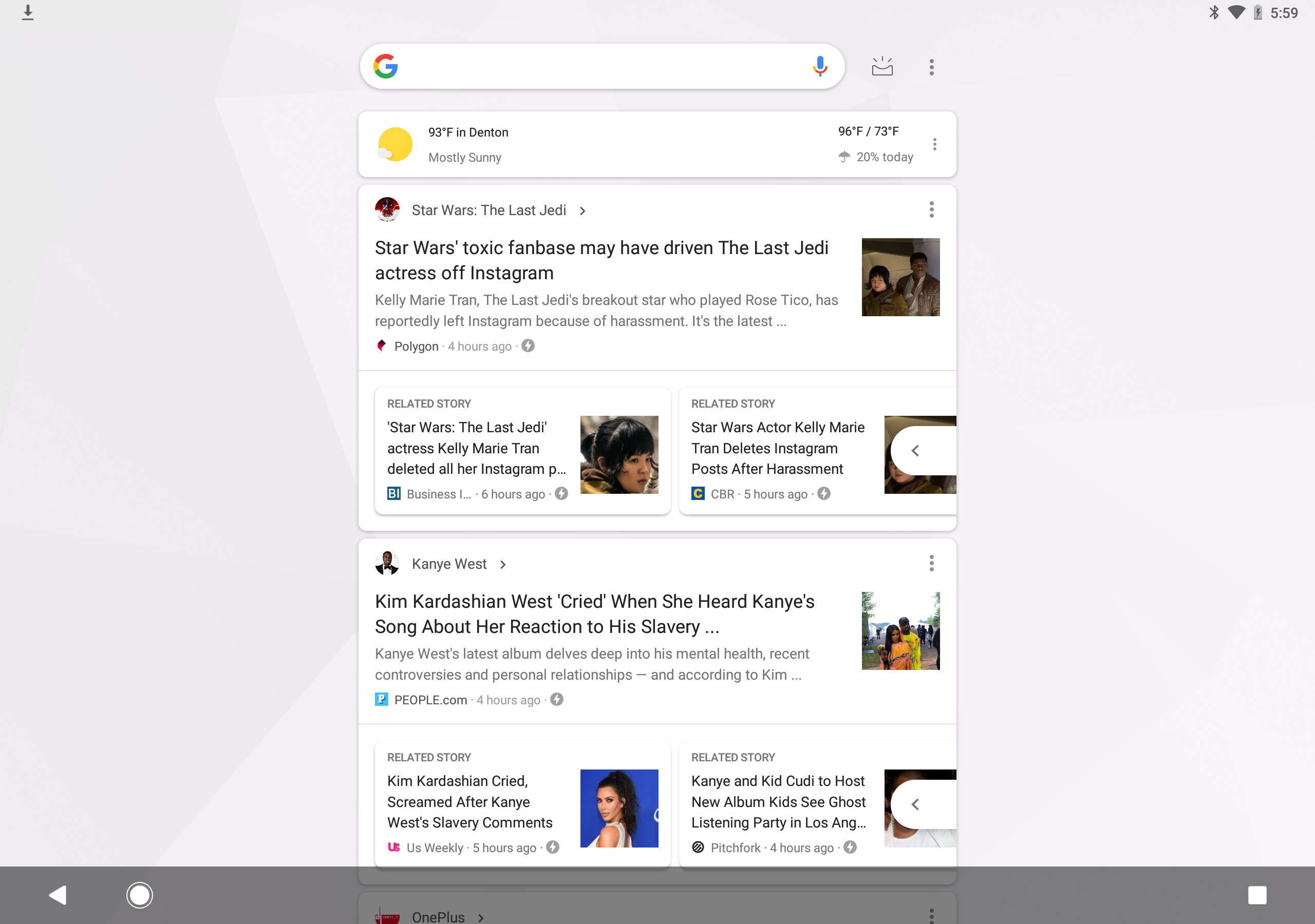 The Google Feed with bottom bar design only recently arrived on Android ...