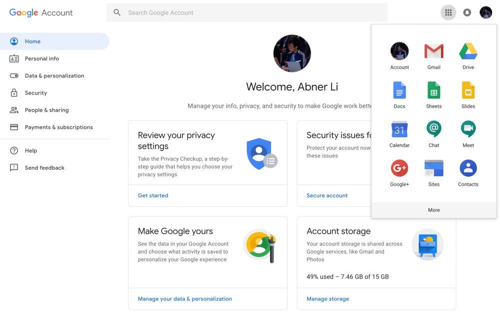 Google Account settings on the web revamped with Google Material Theme ...