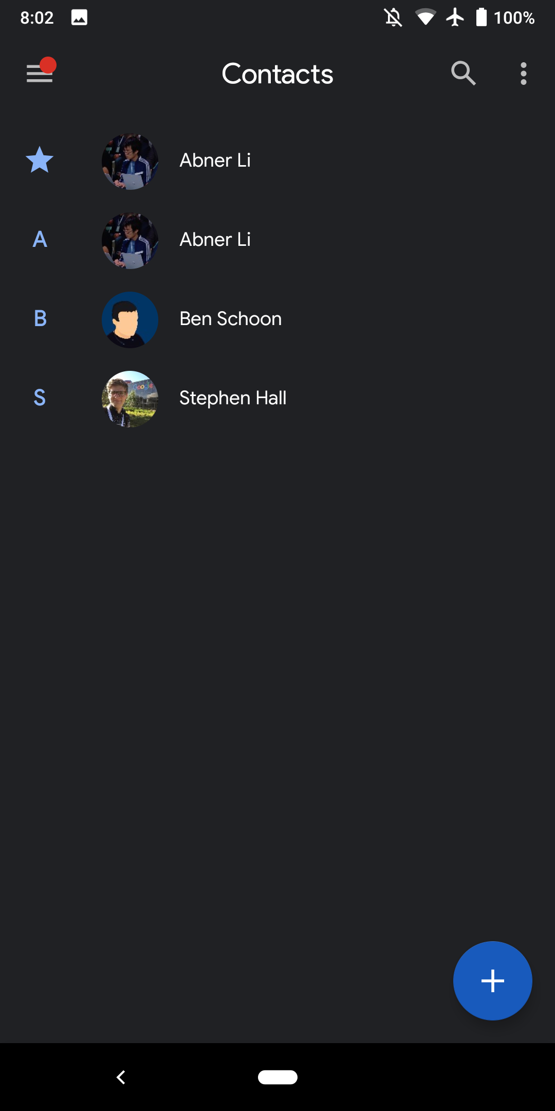 Google Contacts for Android updated with Material Theme account switcher