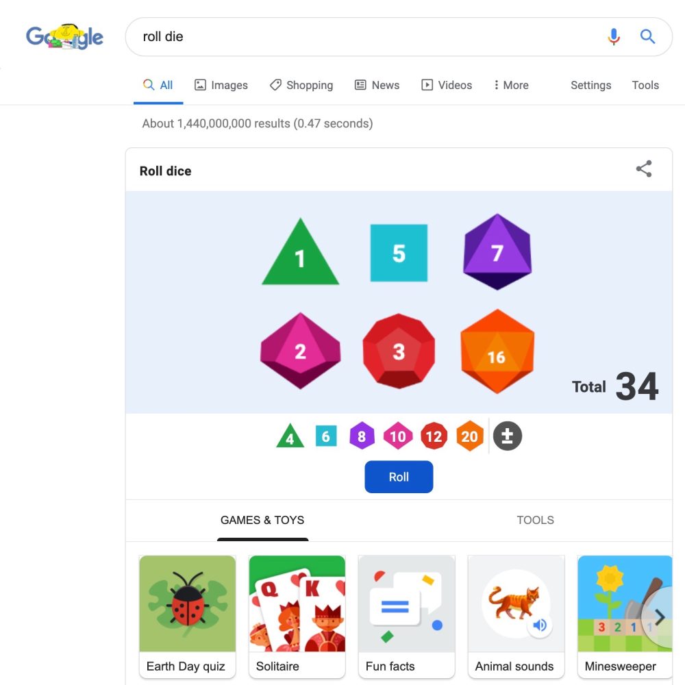 Google Search adds multi-sided die to built-in rolling tool - 9to5Google