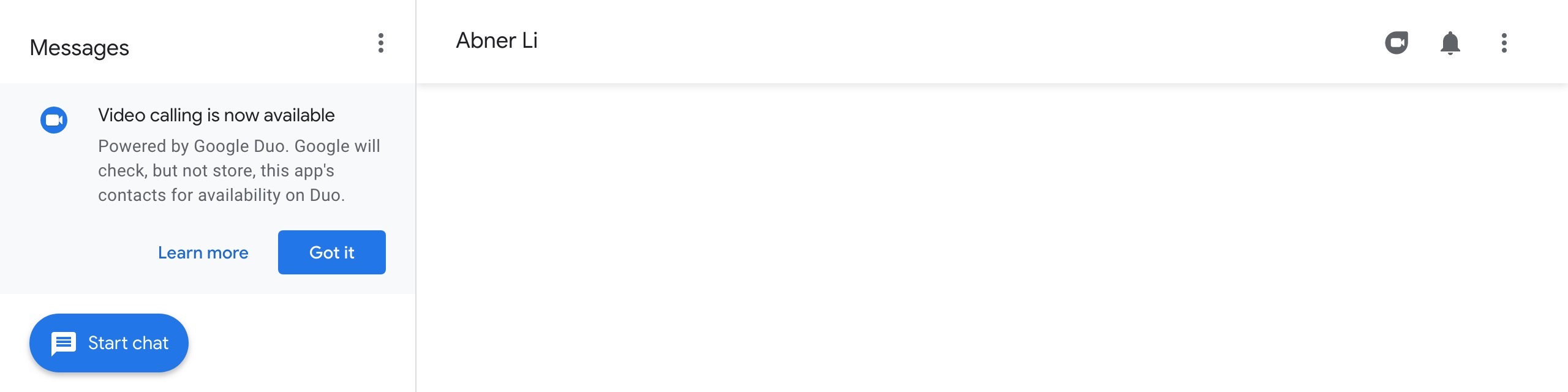 Messages for web adds Google Duo calling integration