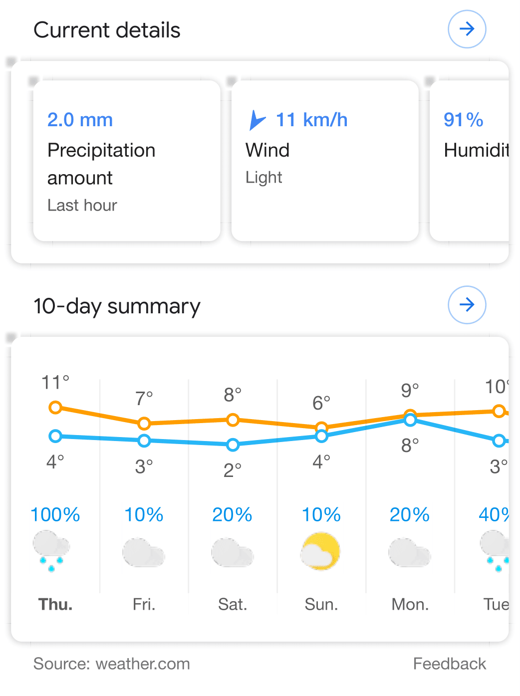 Google Search weather gets Material Theme on mobile web - 9to5Google