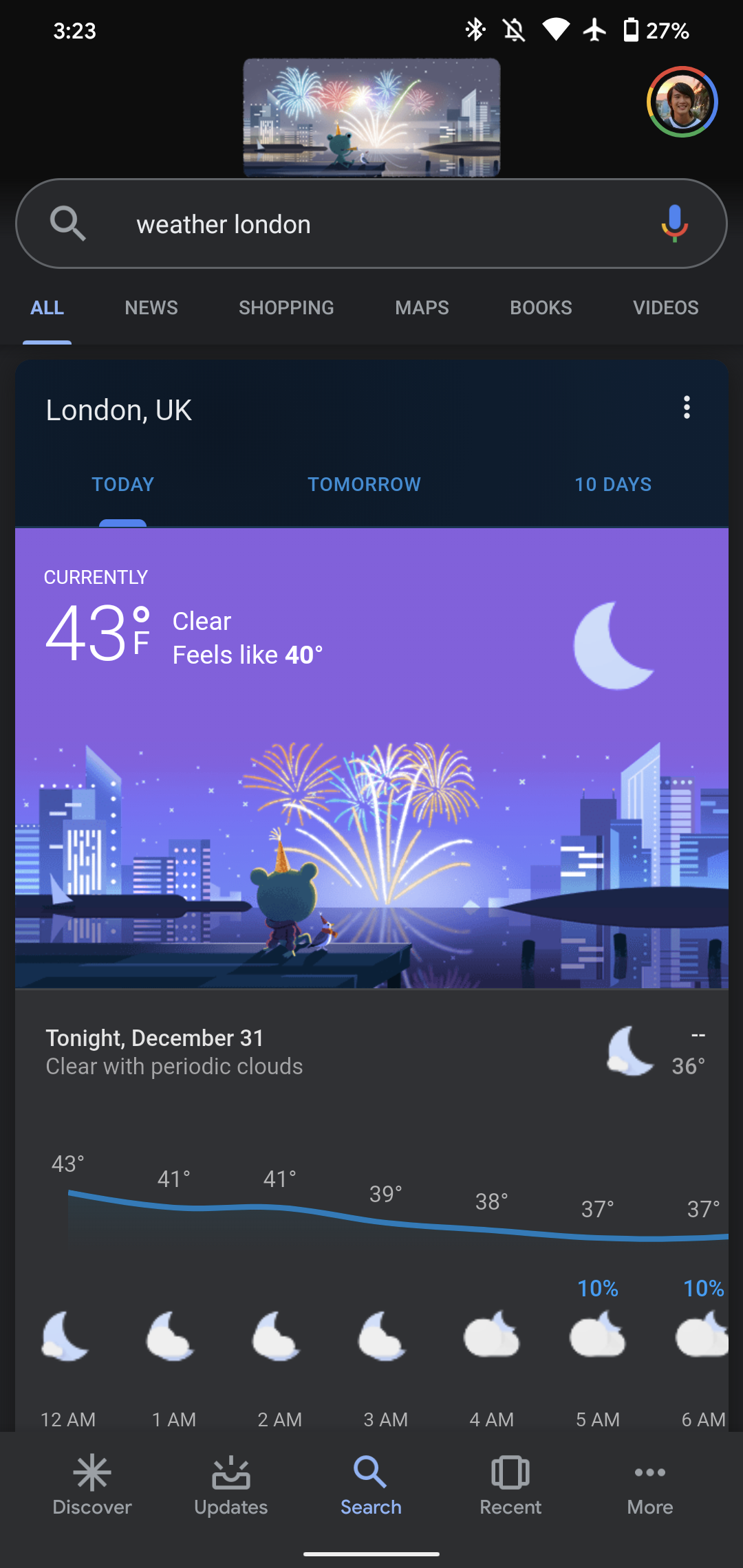 Google Weather festively rings in the New Year [Gallery]