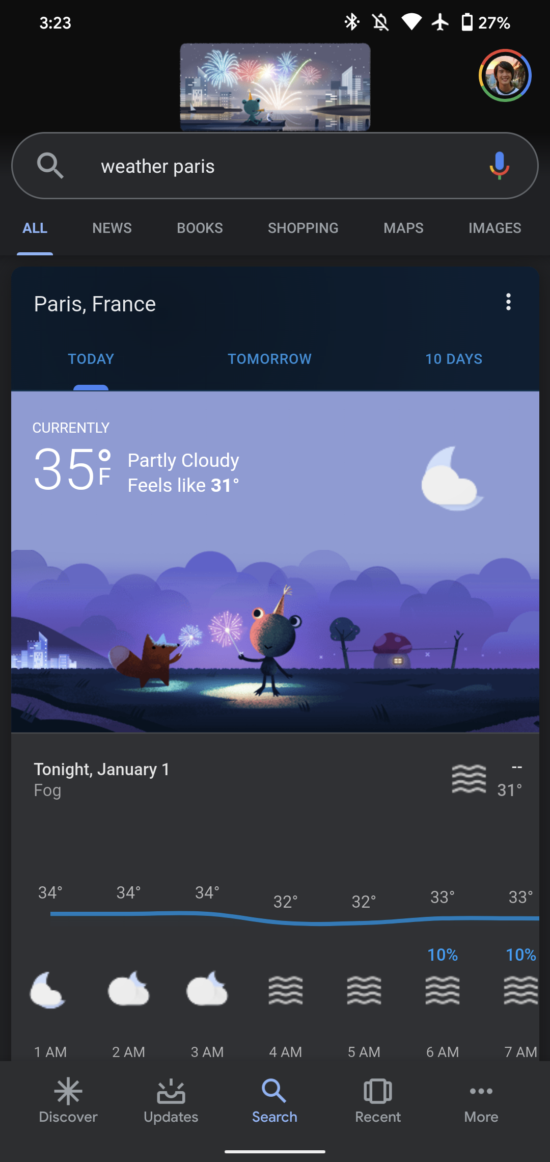 Google Weather festively rings in the New Year [Gallery]