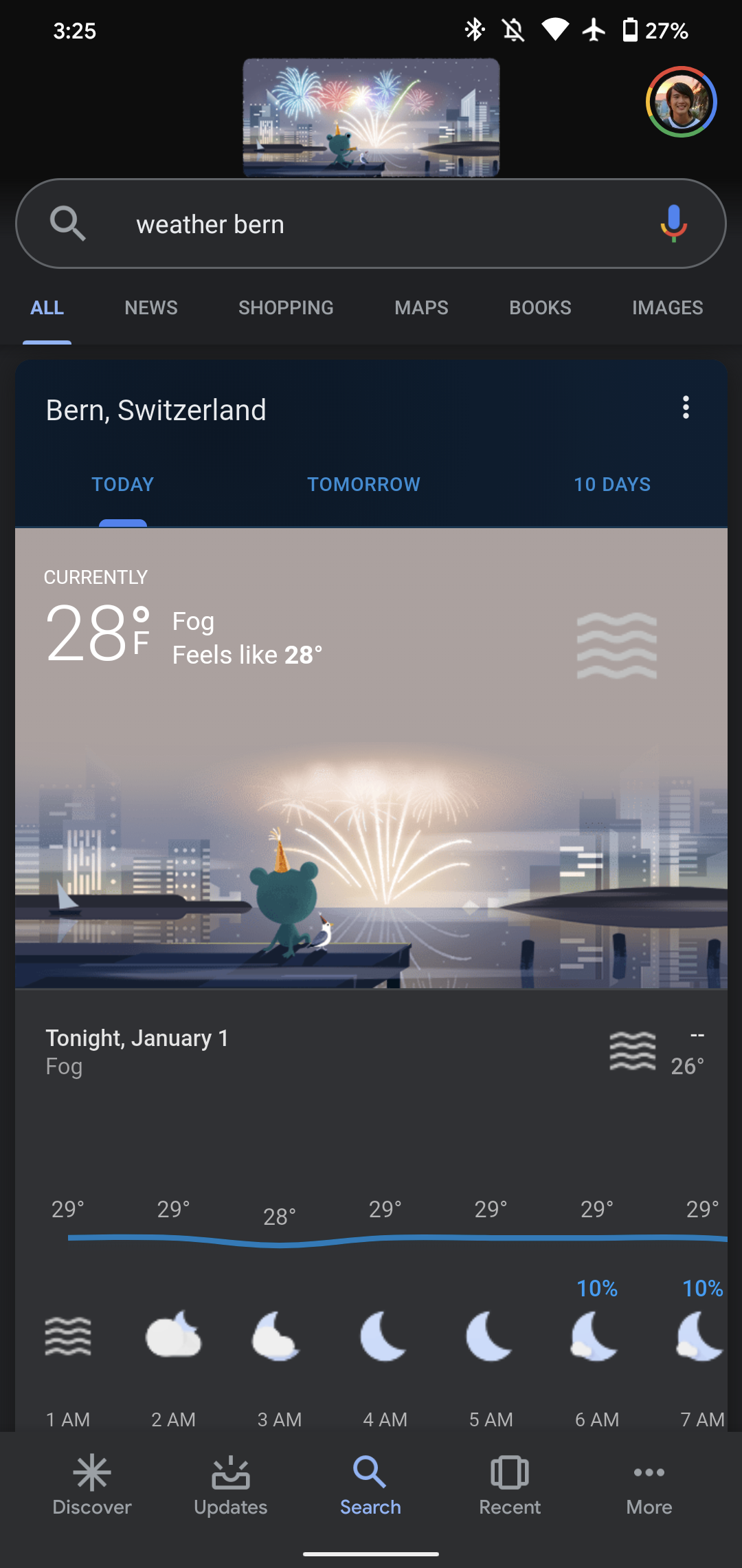 Google Weather festively rings in the New Year [Gallery]