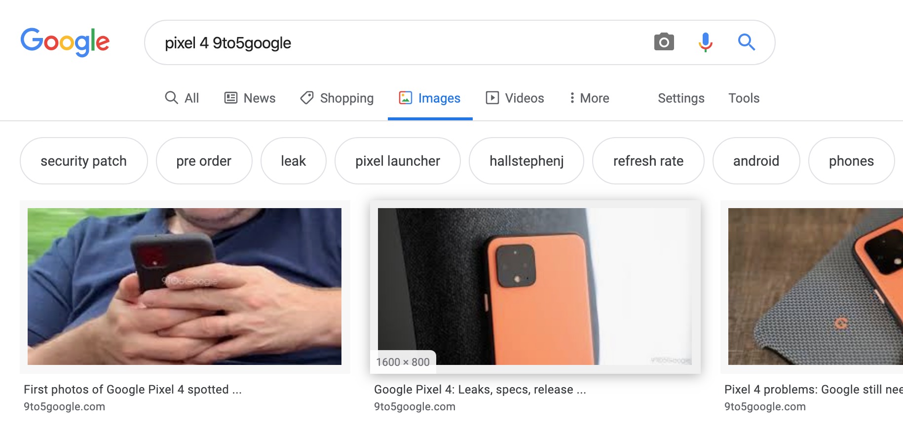 Google Images removing dimensions when hovering over - 9to5Google