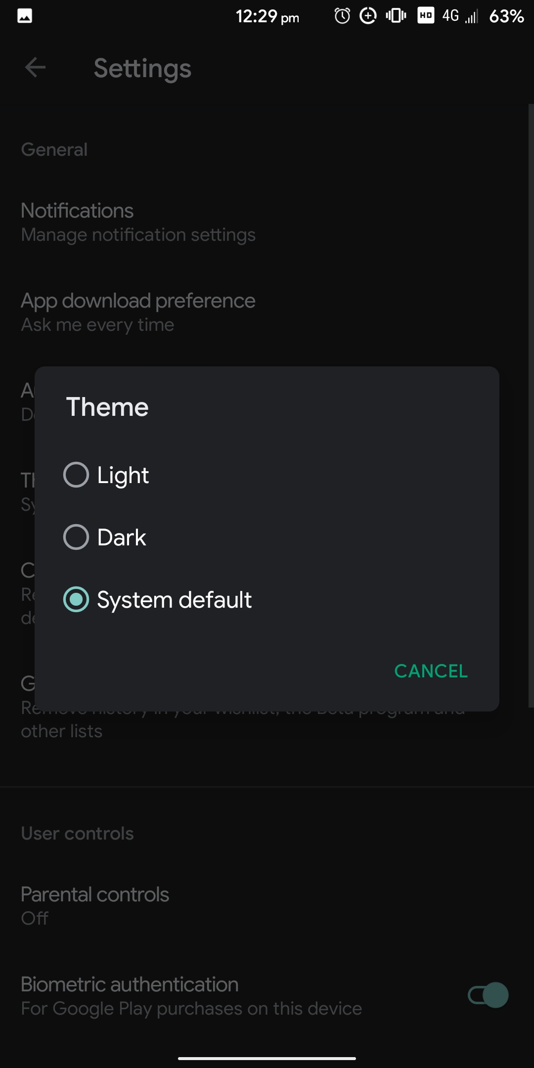 The Google Play Store gains a dedicated dark theme toggle on some devices