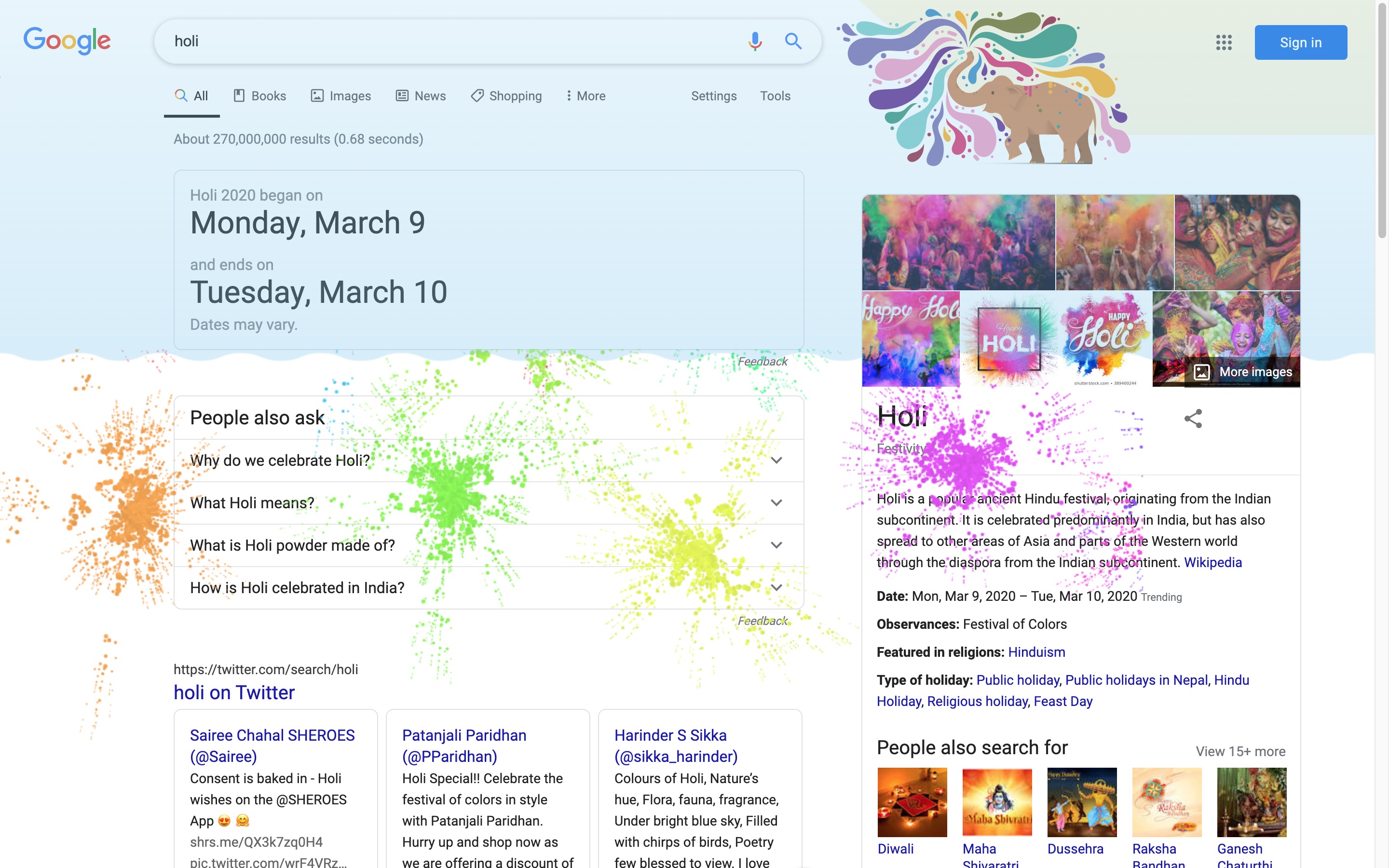 Google Holi easter egg lets you throw color at Search results - 9to5Google