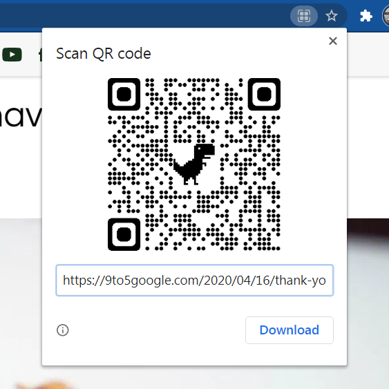 Google Chrome Canary gains QR code sharing w/ dino cameo