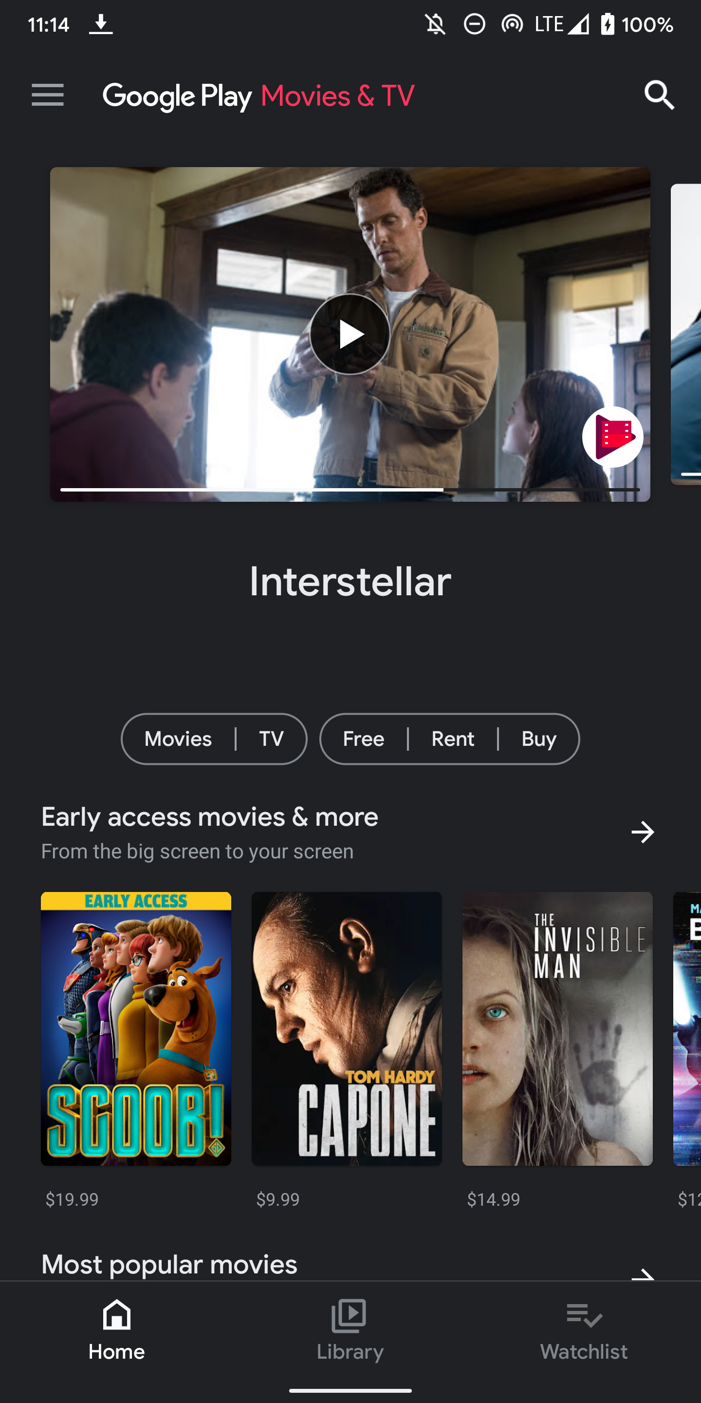 Google Play Movies & TV for Android tweaks search bar
