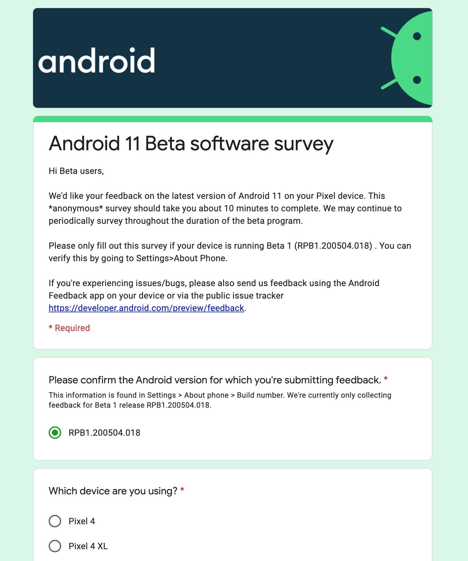 Google running survey on top Android 11 Beta 1 issue - 9to5Google