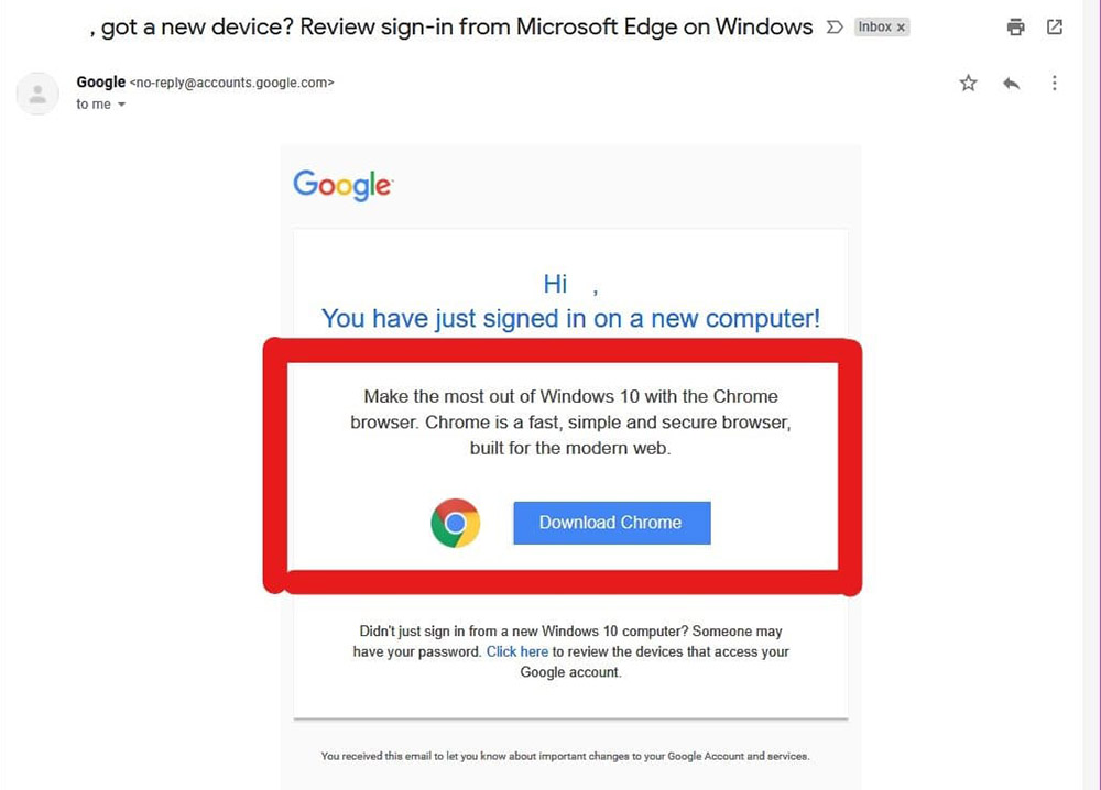Gmail recommends Chrome to Microsoft Edge users - 9to5Google