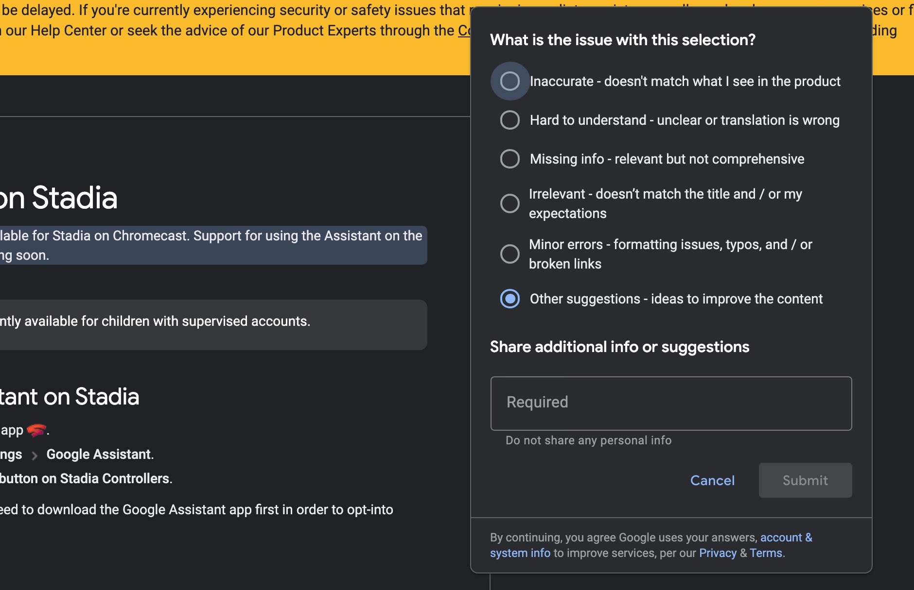 You can now directly provide feedback on all Google Help articles