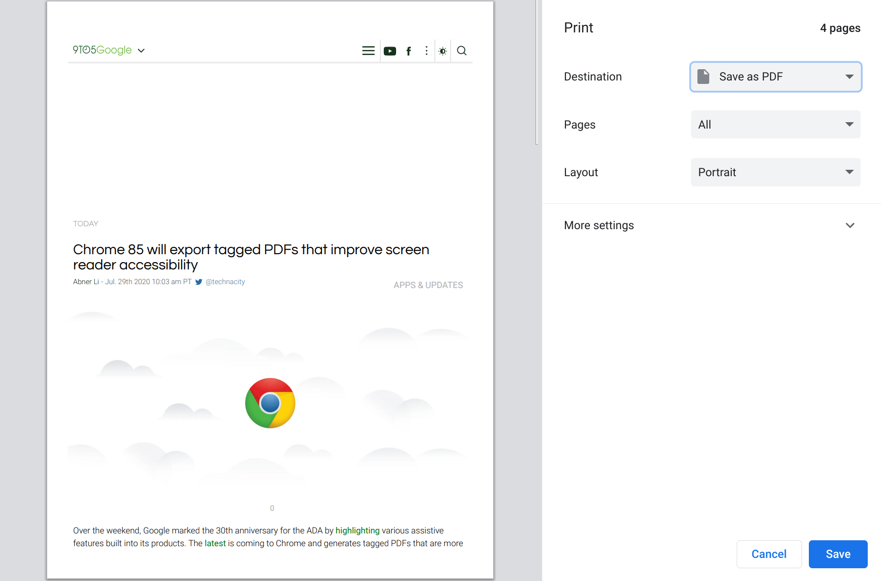 Chrome 85 will export tagged PDFs that aid accessibility - 9to5Google