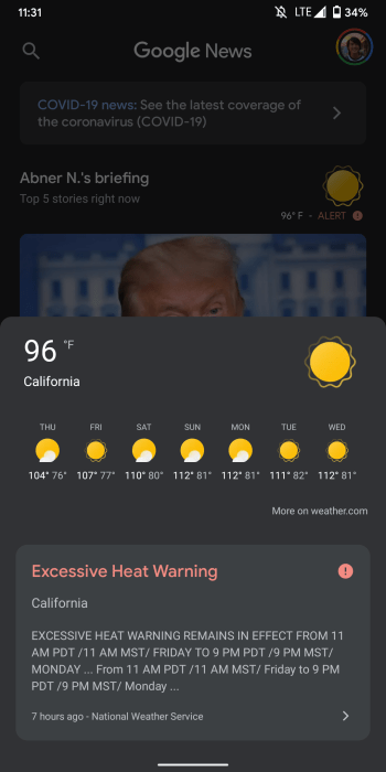 Google News adds weather alerts to temperature card - 9to5Google