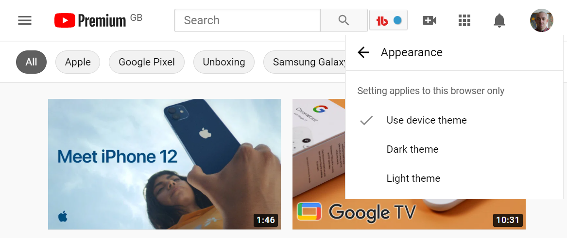 YouTube on web gains toggle to respect your browser theme - 9to5Google