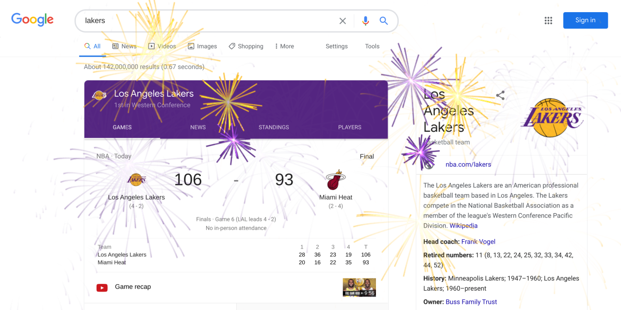 Google marks Lakers NBA Finals win with fireworks - 9to5Google