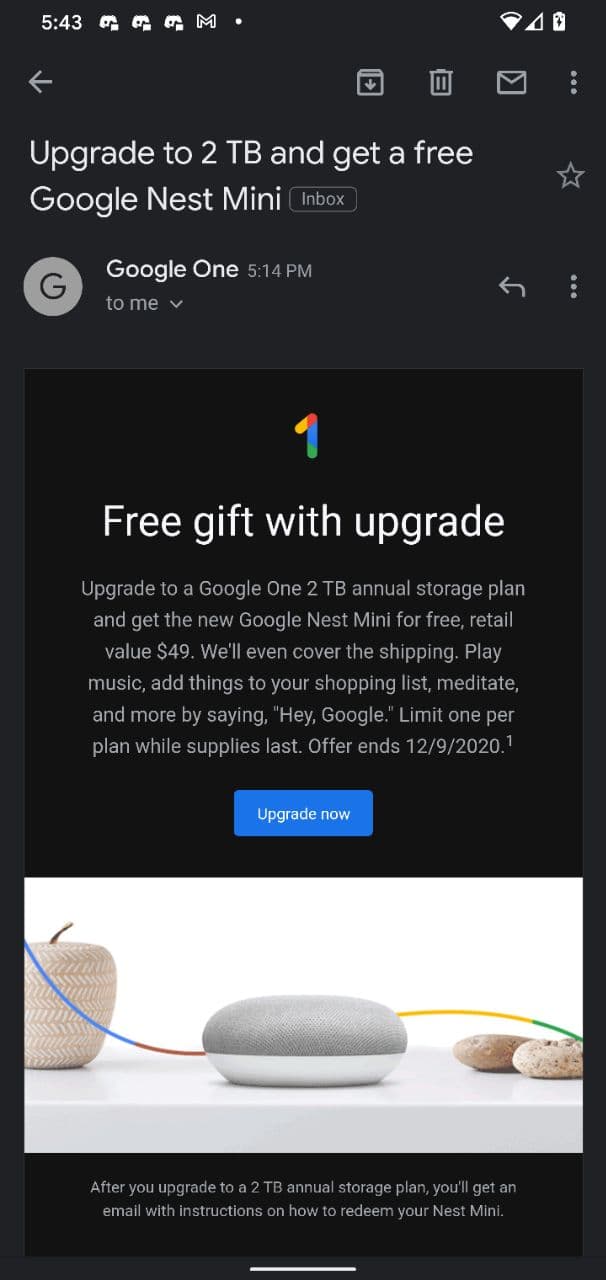 Google One offers free Nest Mini if you upgrade to 2TB tier - 9to5Google