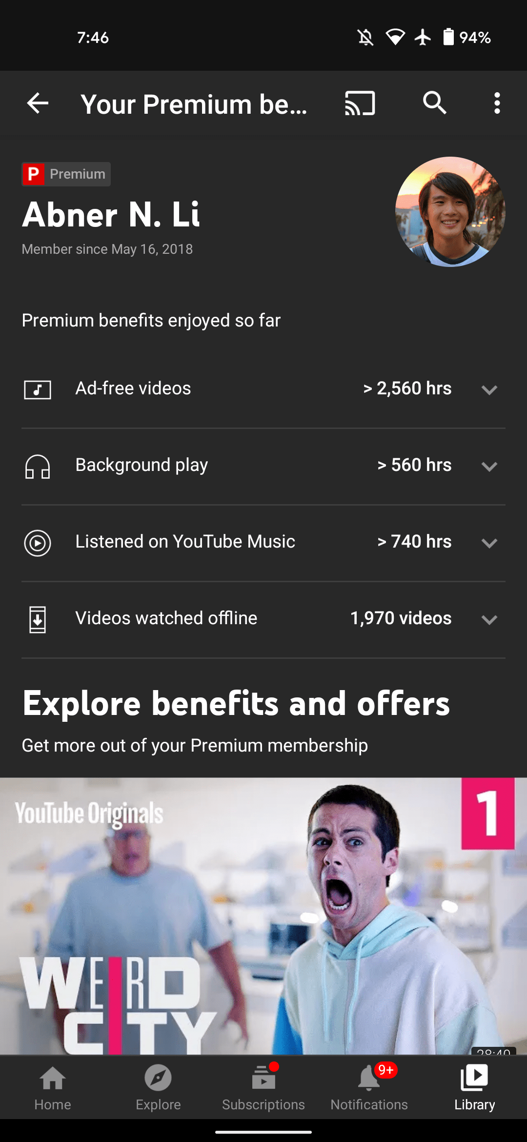 YouTube adds 'Your Premium benefits' page with watch stats - 9to5Google