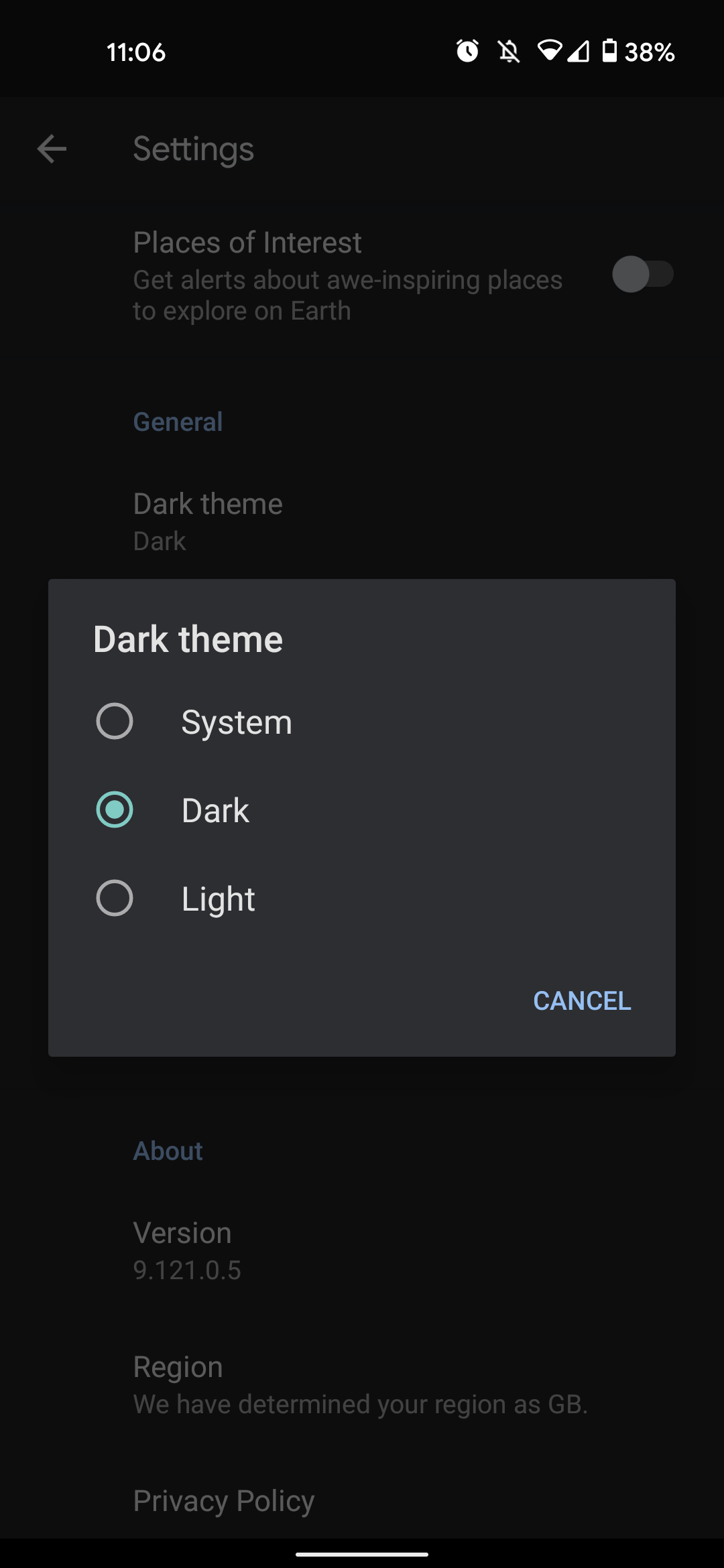Google Earth gains a dedicated dark theme