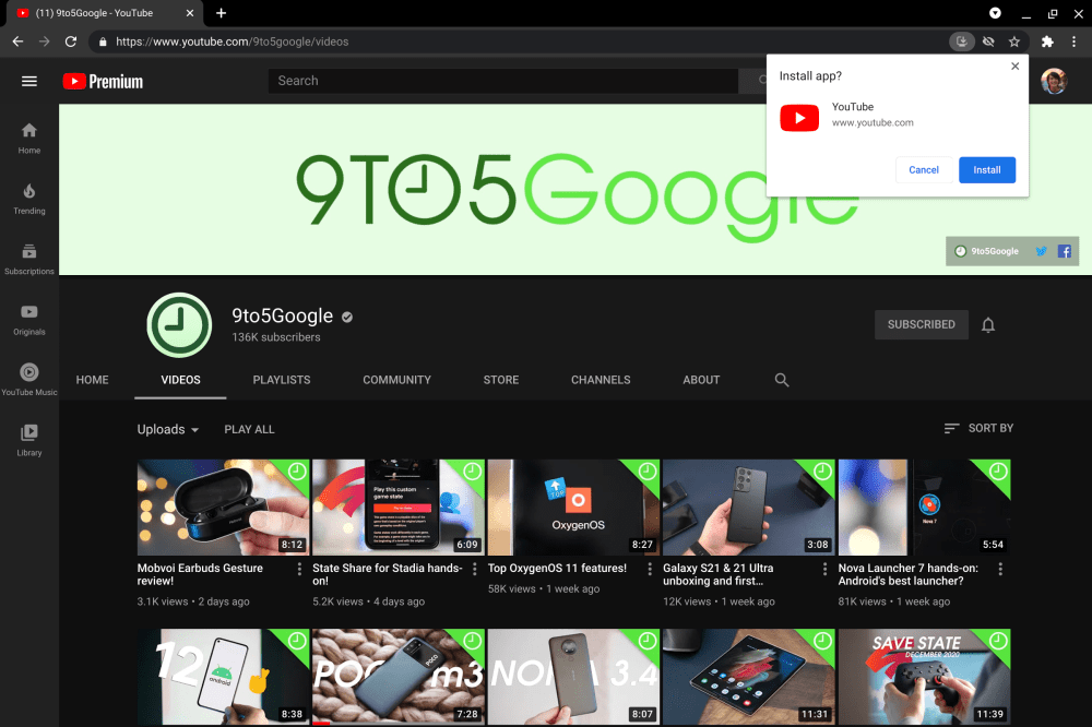 YouTube available to install as Progressive Web App (PWA) - 9to5Google