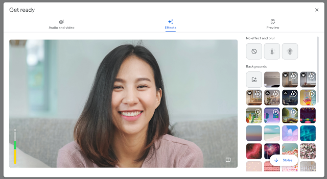 Google Meet adds visual effects panel to set background blur, images on ...