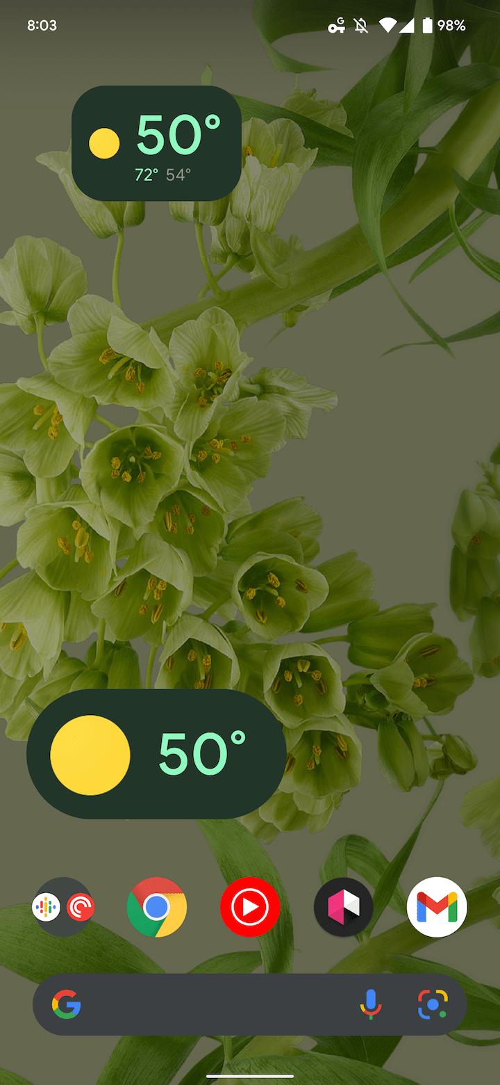 Google Weather widgets on Android 12 updated: More sizes - 9to5Google