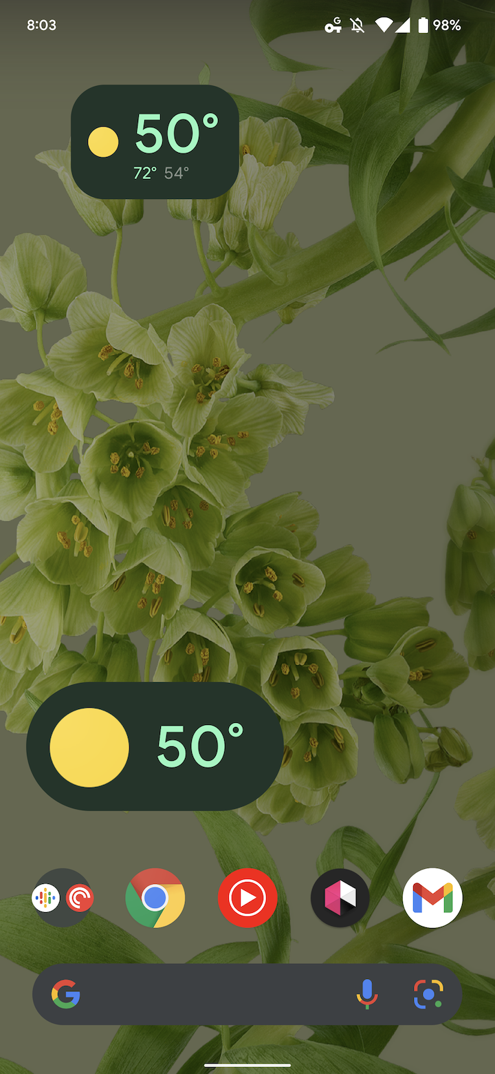 Google Weather widgets on Android 12 updated: More sizes - 9to5Google