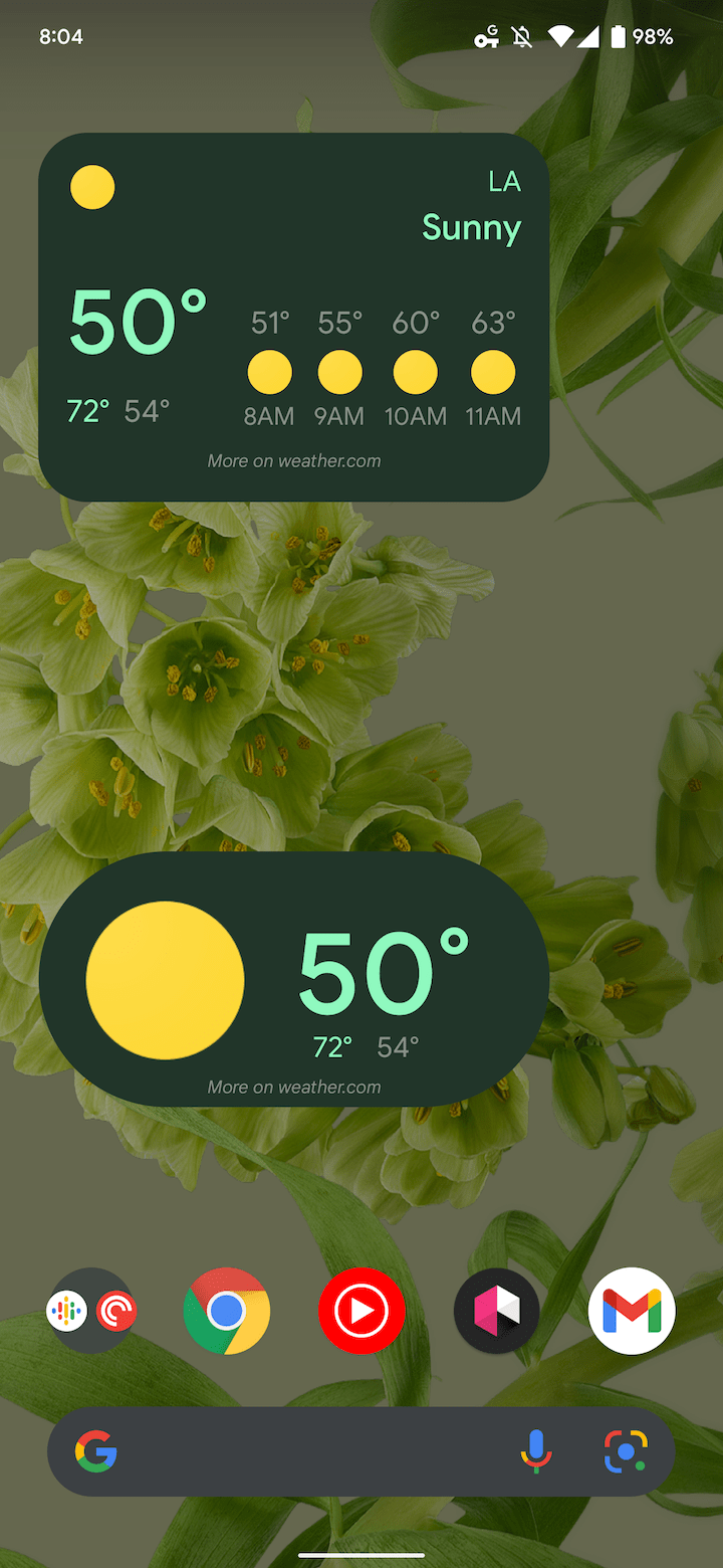 Google Weather widgets on Android 12 updated: More sizes - 9to5Google