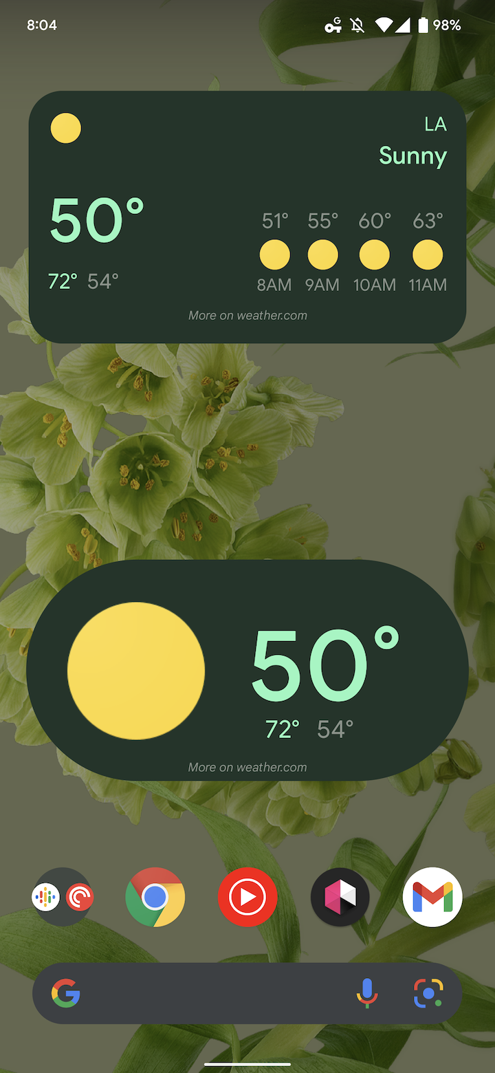 Google Weather widgets on Android 12 updated: More sizes - 9to5Google