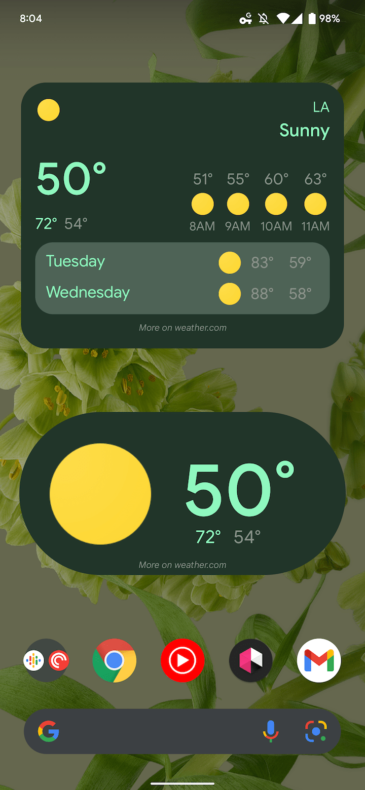 Google Weather widgets on Android 12 updated: More sizes - 9to5Google