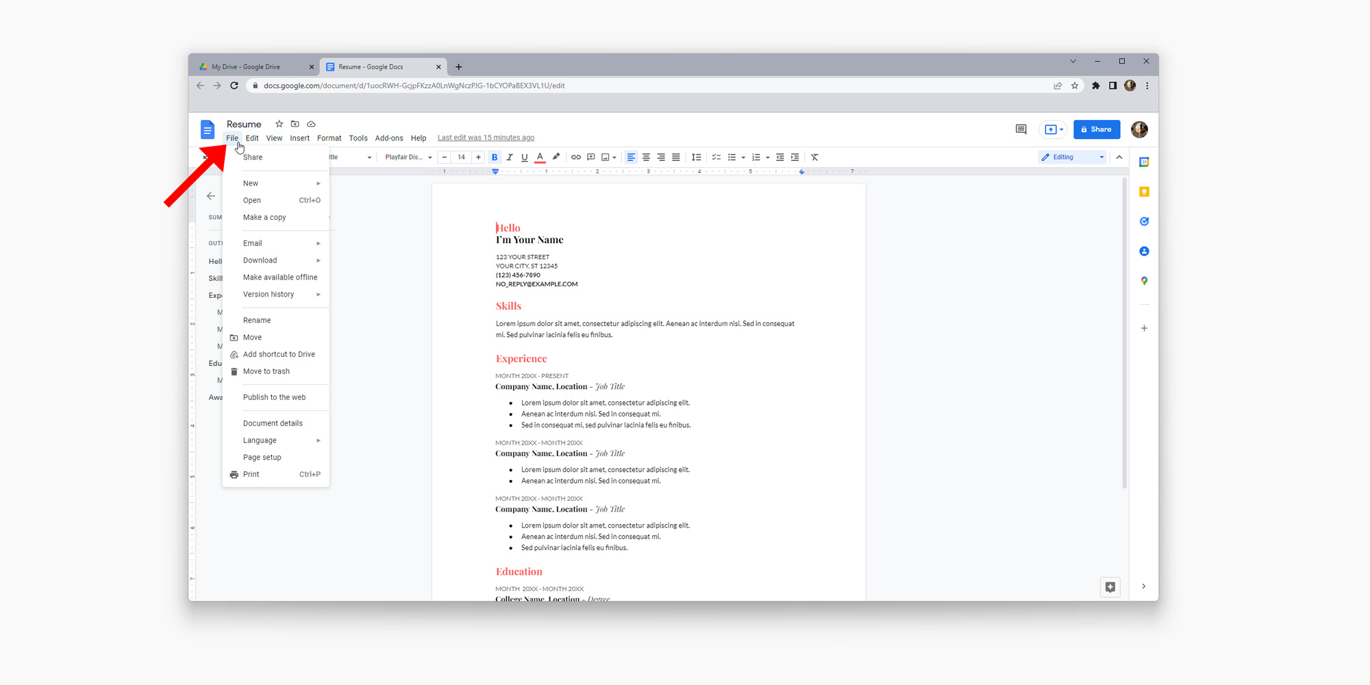 How to export a Google Doc to PDF in Google Drive