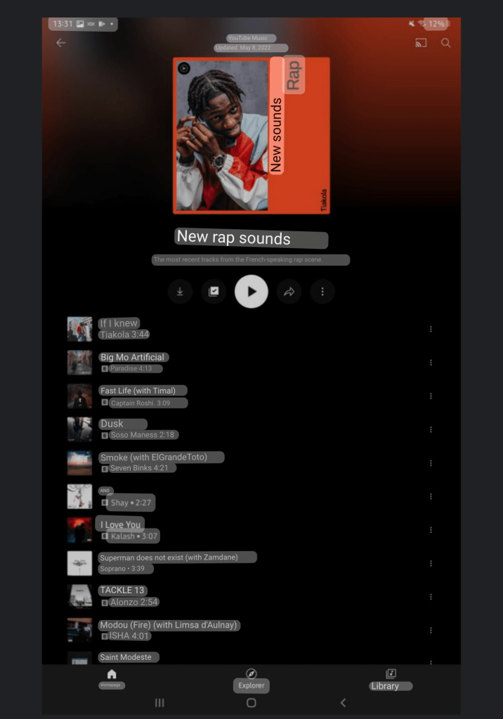 YouTube Music testing big playlist UI redesign on Android