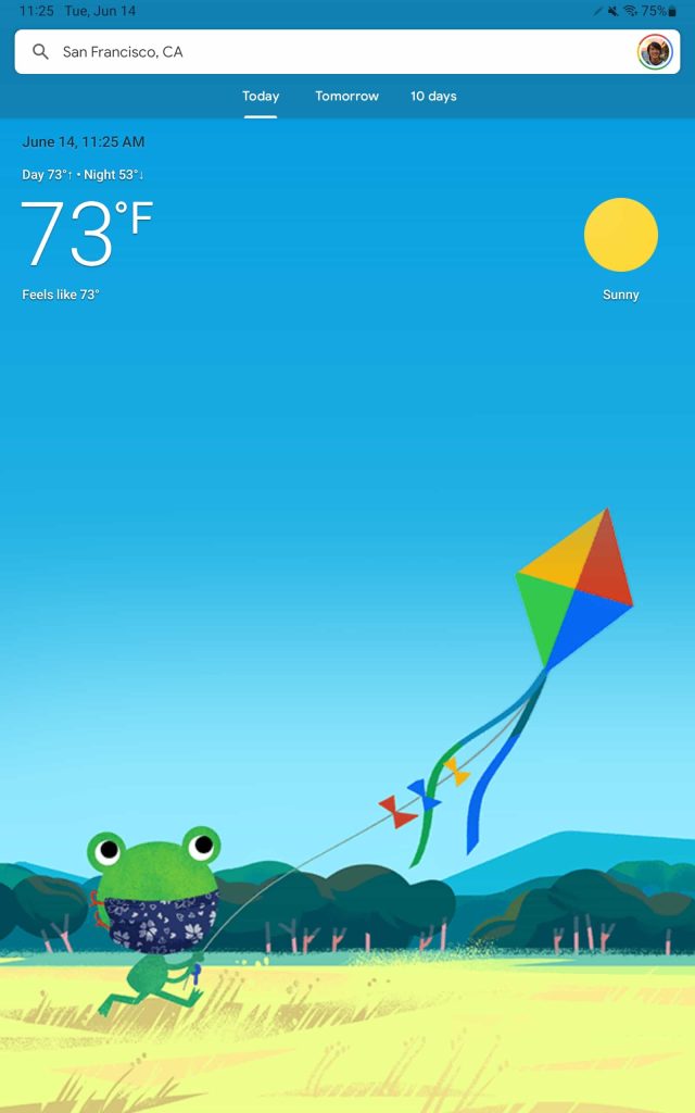 The Google Weather Frog no longer wears a mask