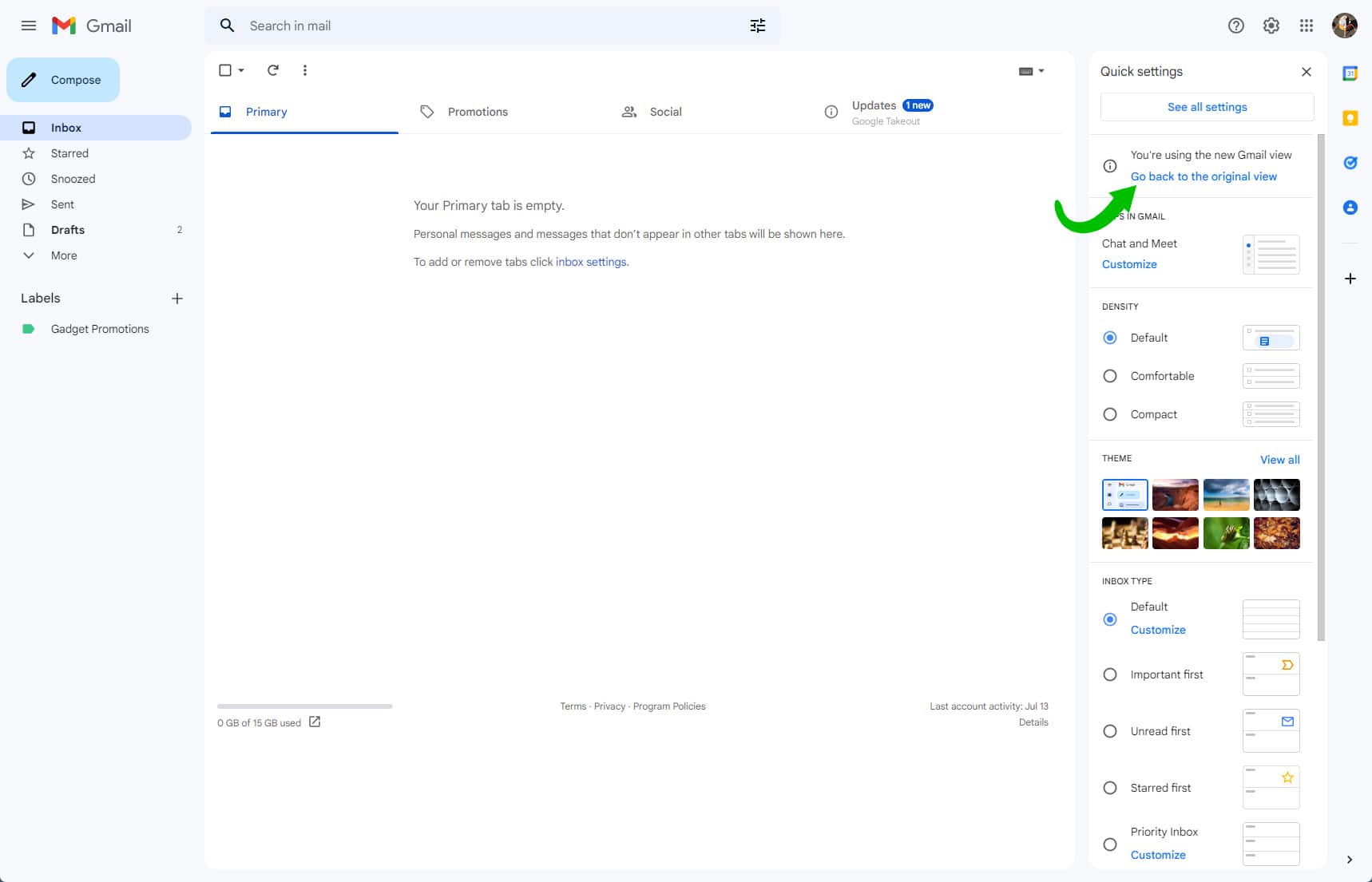 How to revert to the original Gmail view from new Material You look