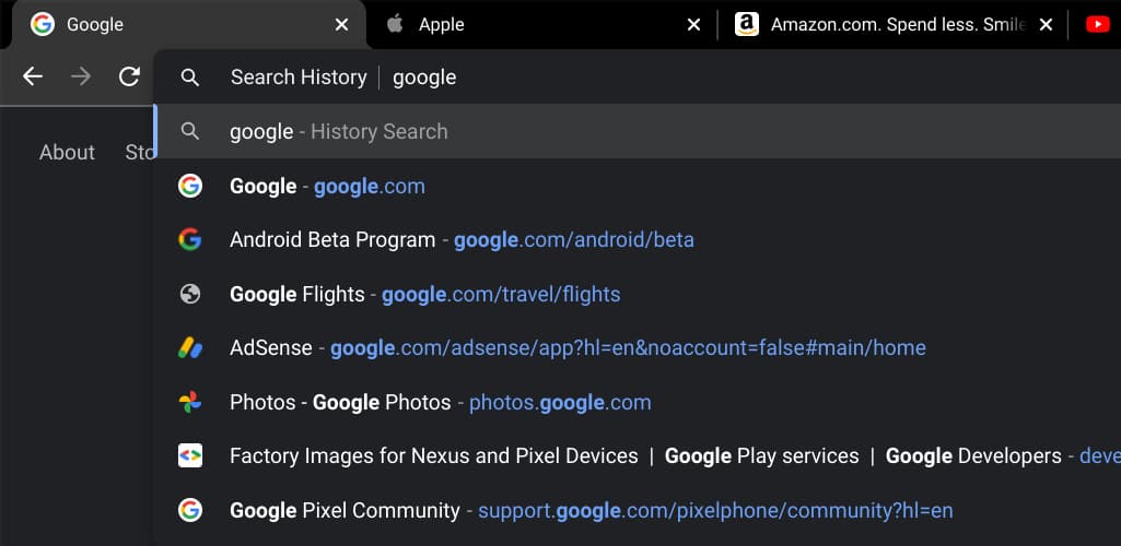 Chrome can search @history and @bookmarks from address bar