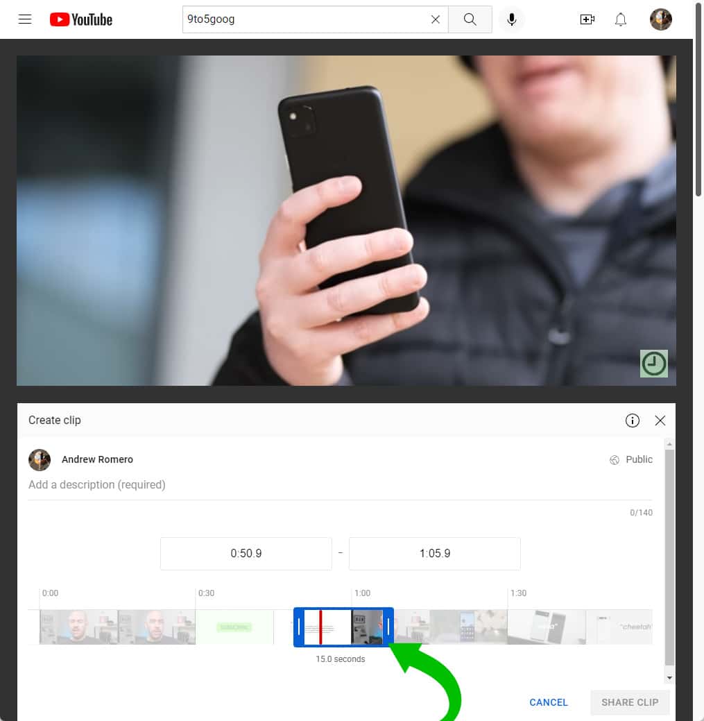 How to share small YouTube video portions with 'Clips' feature