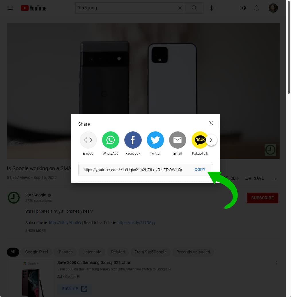 How to share small YouTube video portions with 'Clips' feature