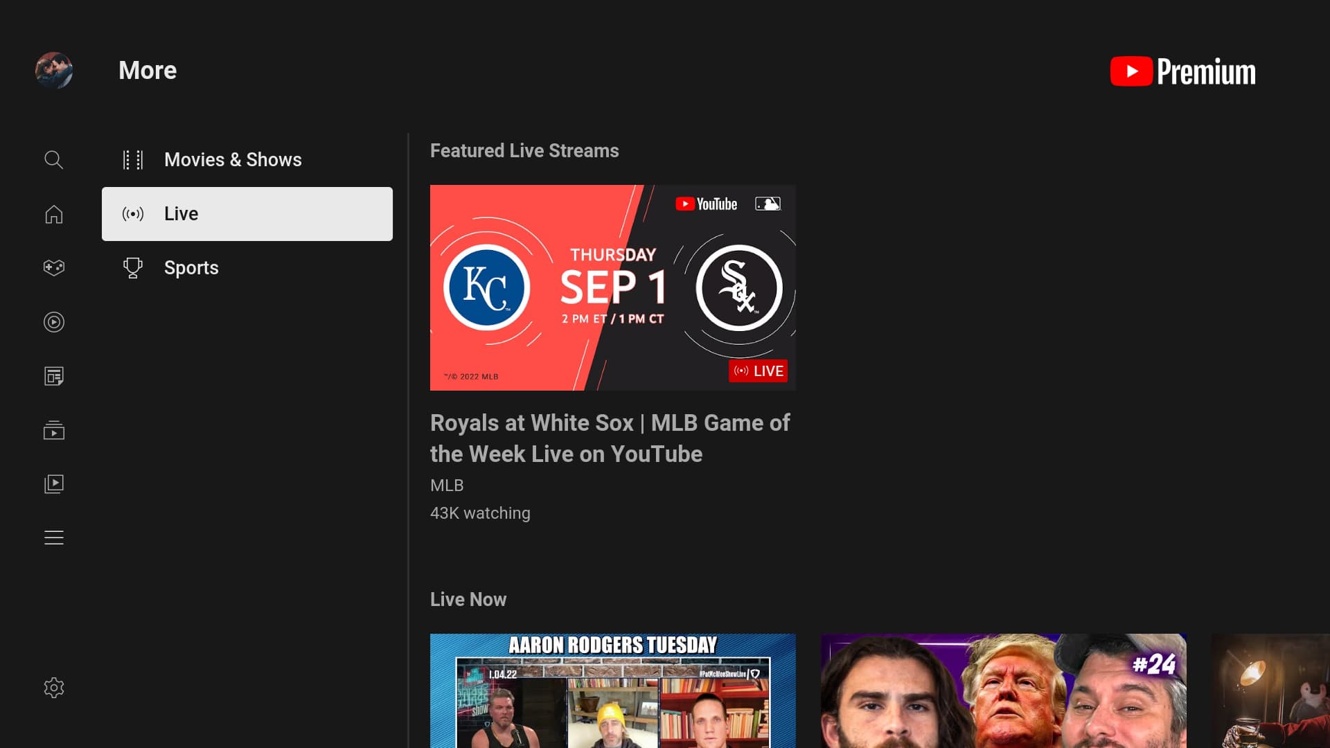 YouTube tweaks sidebar on its TV app w/ 'More' section
