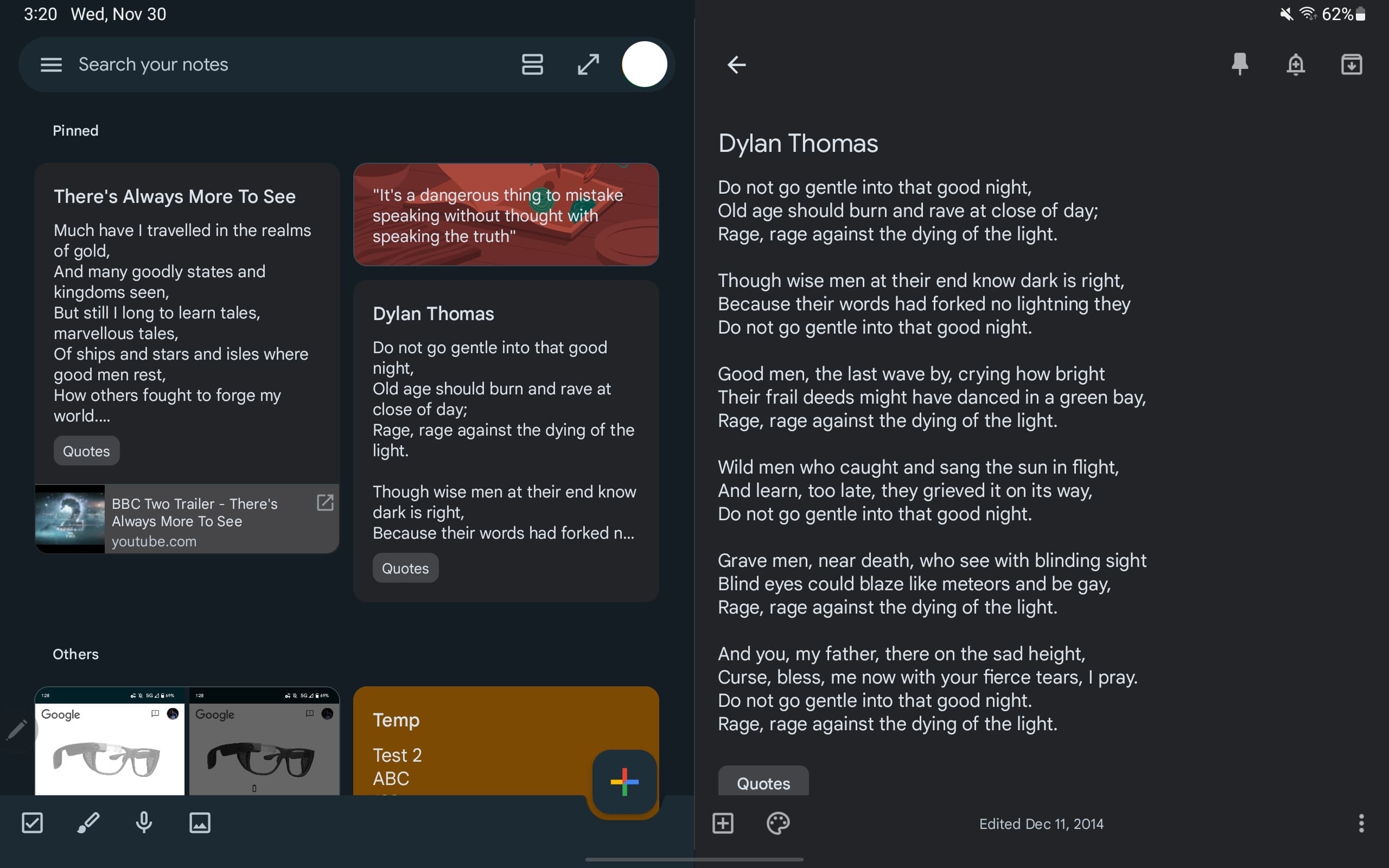 Google Keep dual-pane redesign for Android tablets rolling out
