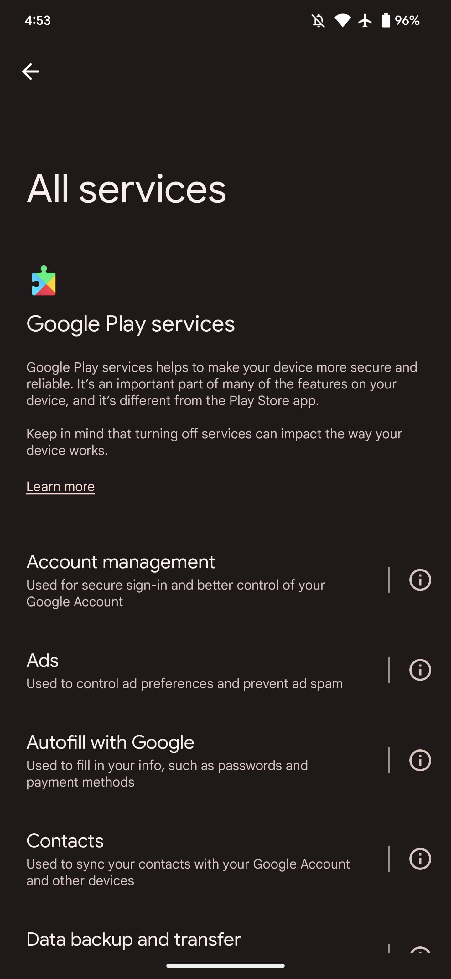 Google Play services explanation now directly included in Android